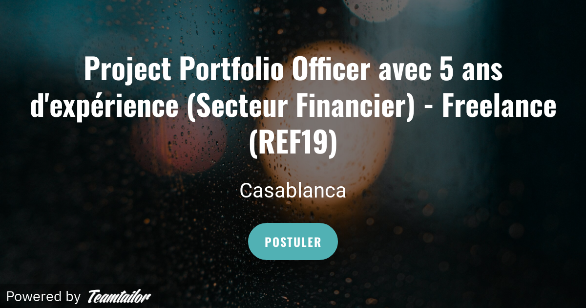 Project Portfolio Officer avec 5 ans d'expérience (Secteur Financier) - Freelance (REF19 ...