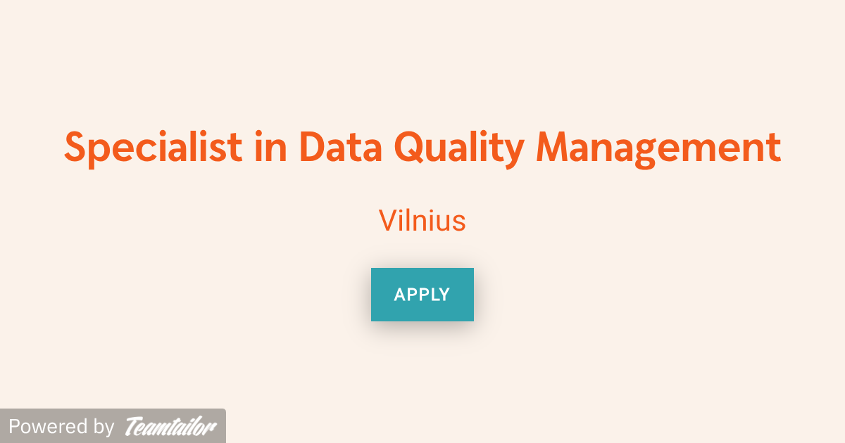 Specialist in Data Quality Management - Swedbank
