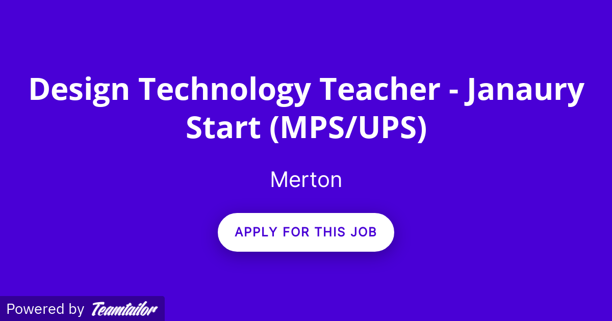 Design Technology Teacher - Janaury Start (MPS/UPS) - Wayman Learning Trust